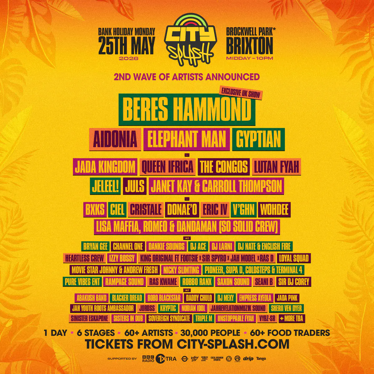 City Splash 2026 with Beres Hammond London 2026 | Tickets & Lineup